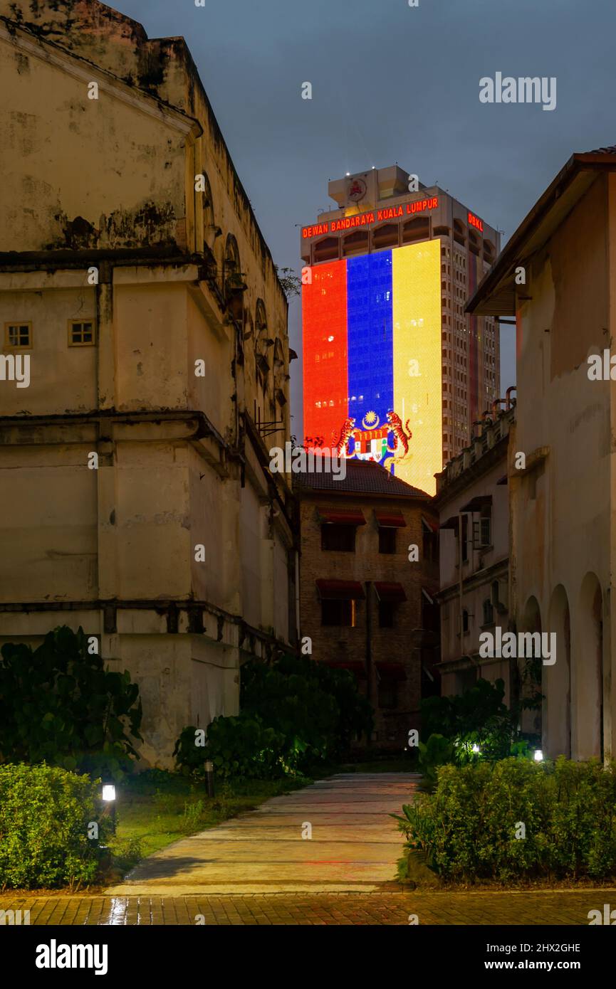 Menara DBKL 1 showing the Kuala Lumpur Flag, taken from a gap between ...