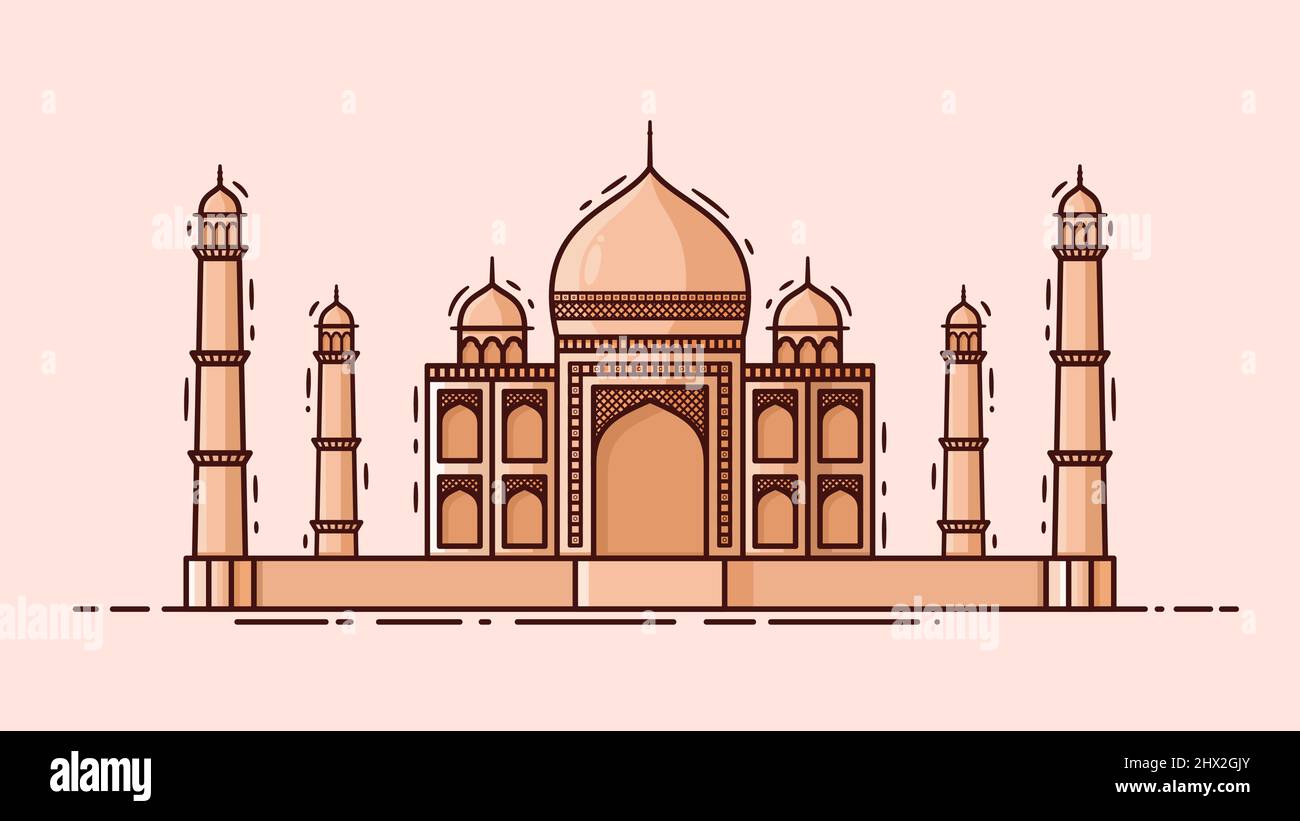 Taj mahal architecture isolated on light pink background vector image ...