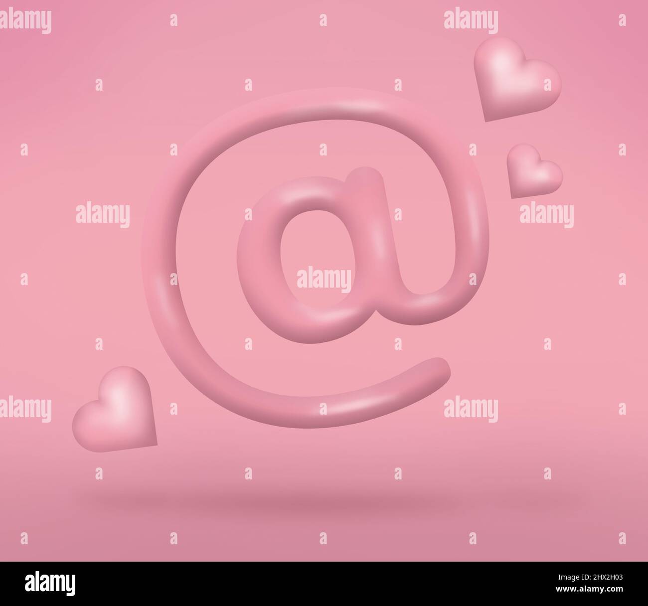 Email icon with hearts on a calm pink background. 3d render ...