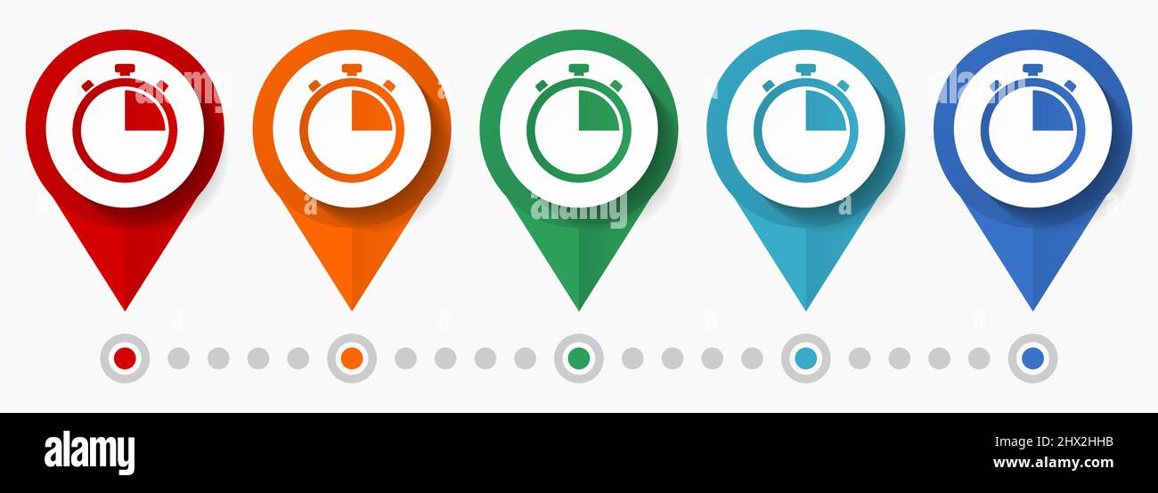 Clock concept vector icon set, flat design stopwatch pointers ...