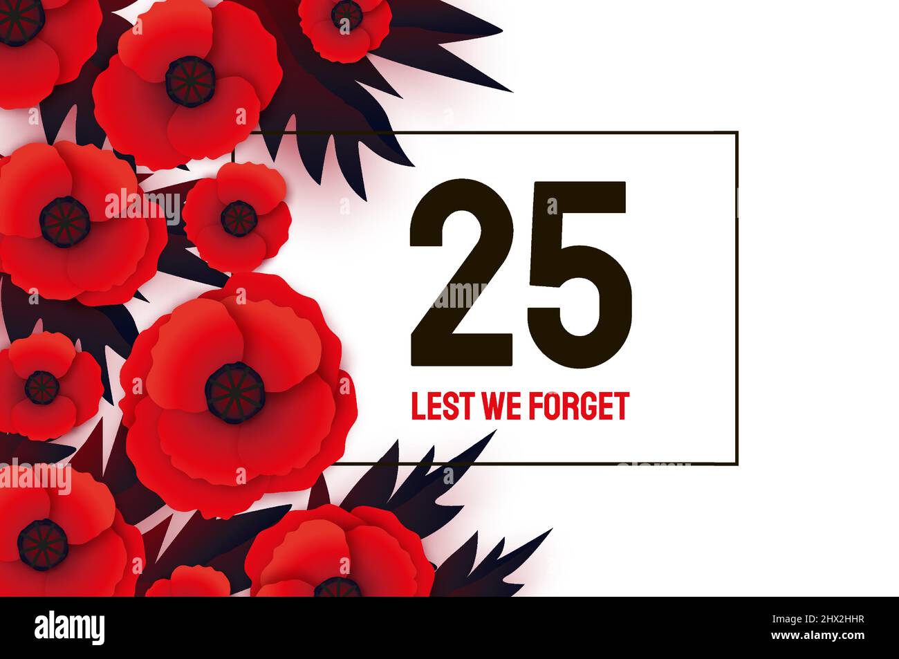 Anzac day with Bright Red Poppy flower in paper cut style. Lest we ...