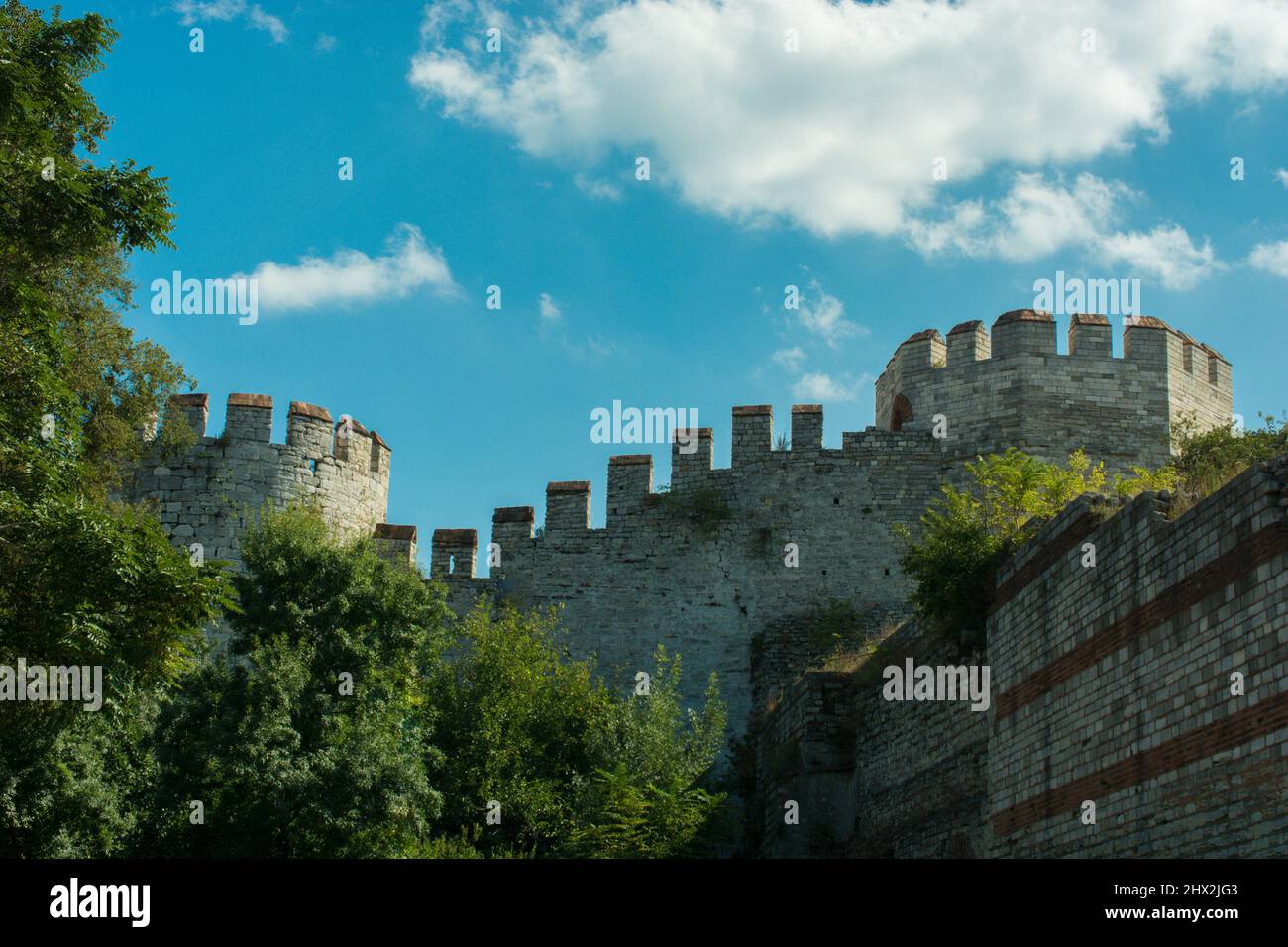 The ancient city walls of Constantinople in Istanbul, Turkey Stock ...