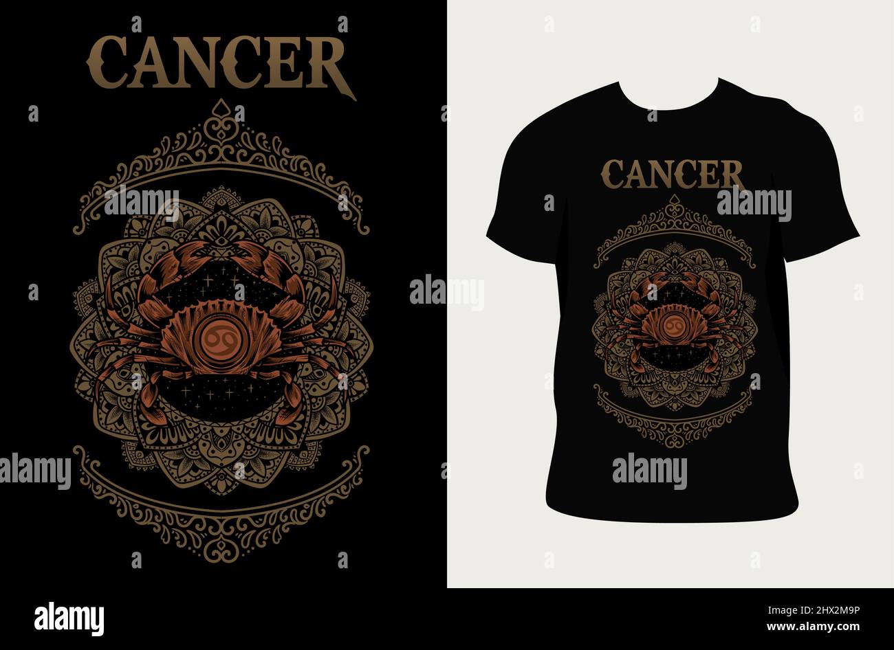 illustration cancer zodiac symbol with t shirt design Stock Vector ...