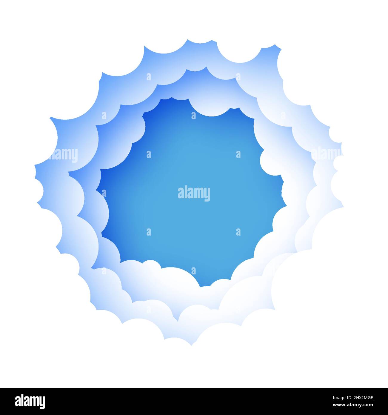 Cloudy paper cut art. Banner with 3d paper cut clouds on blue sky. Blue ...