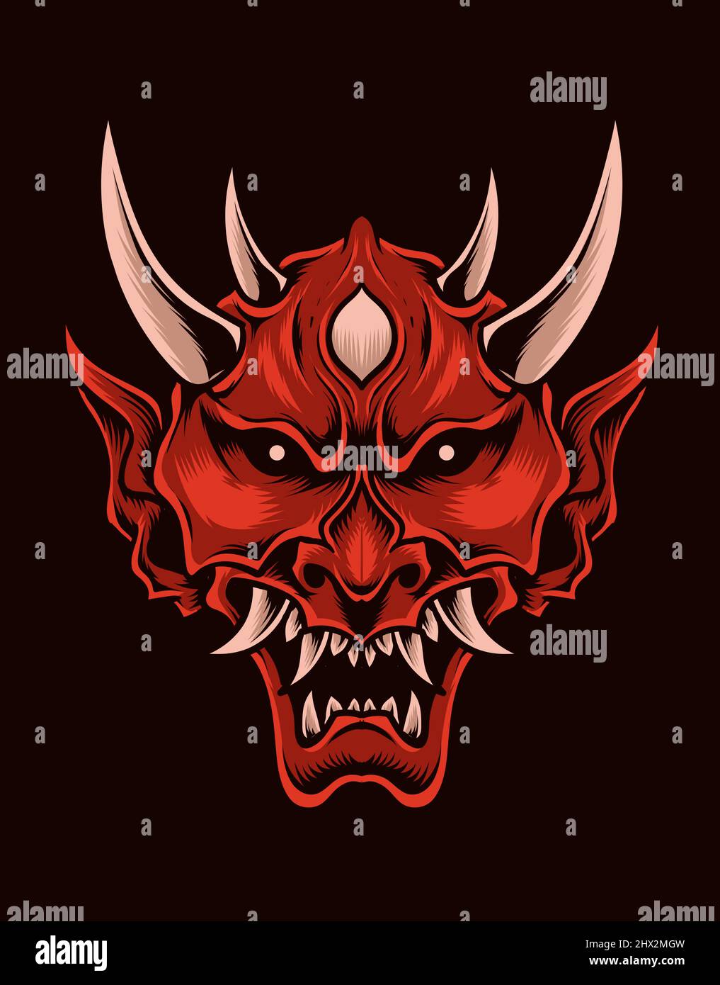 illustration scary oni mask red color Stock Vector Image & Art - Alamy