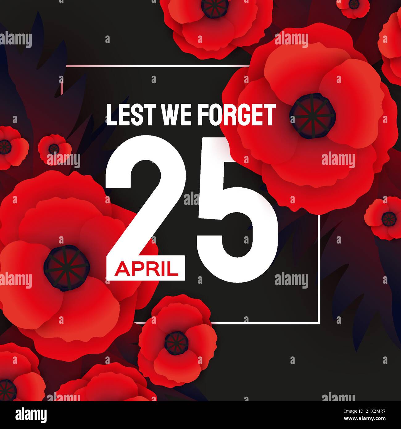 Anzac day with Bright Red Poppy flower in paper cut style. Lest we ...