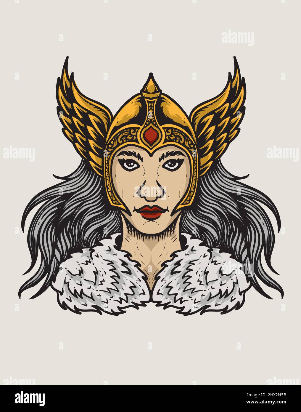 illustration valkyrie goddess head on white background Stock Vector ...