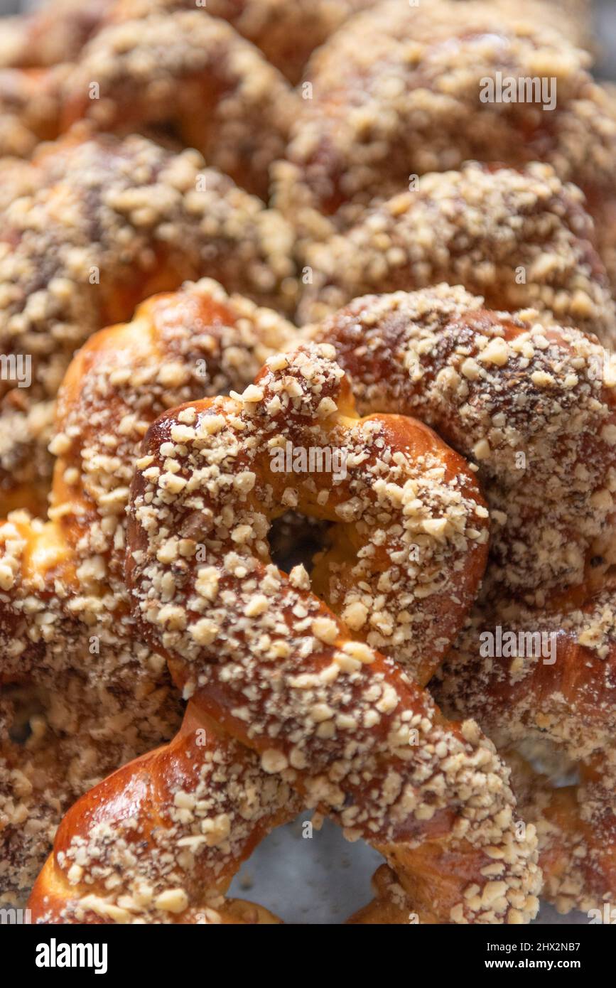 Stack of sweet pastry with honey and nuts. Romanian traditional pastry ...