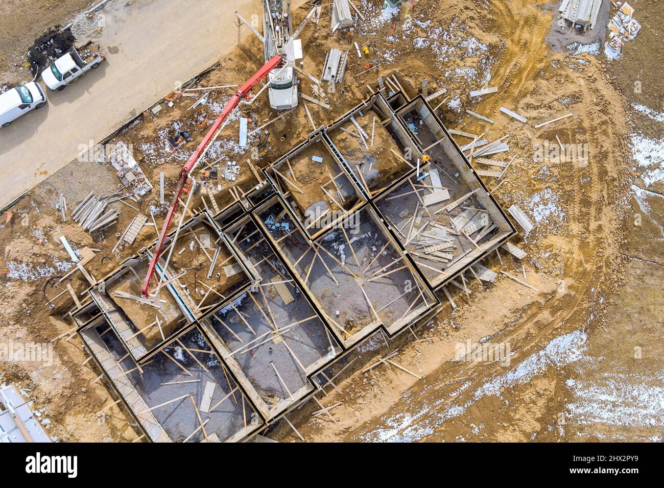 The construction of a concrete foundation formwork, reinforced ...