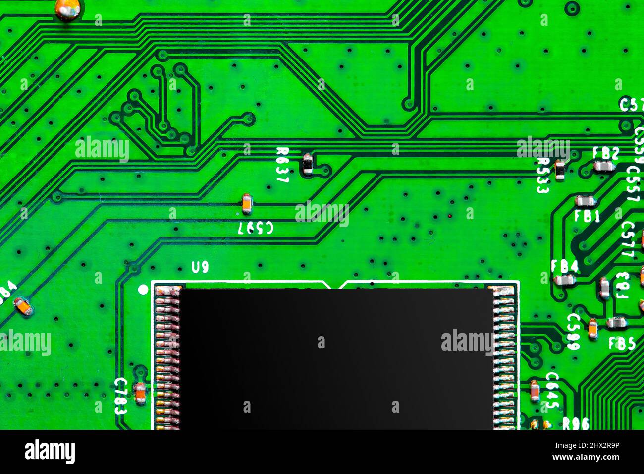 Macro Close up of components and microchips on PC circuit board Stock ...