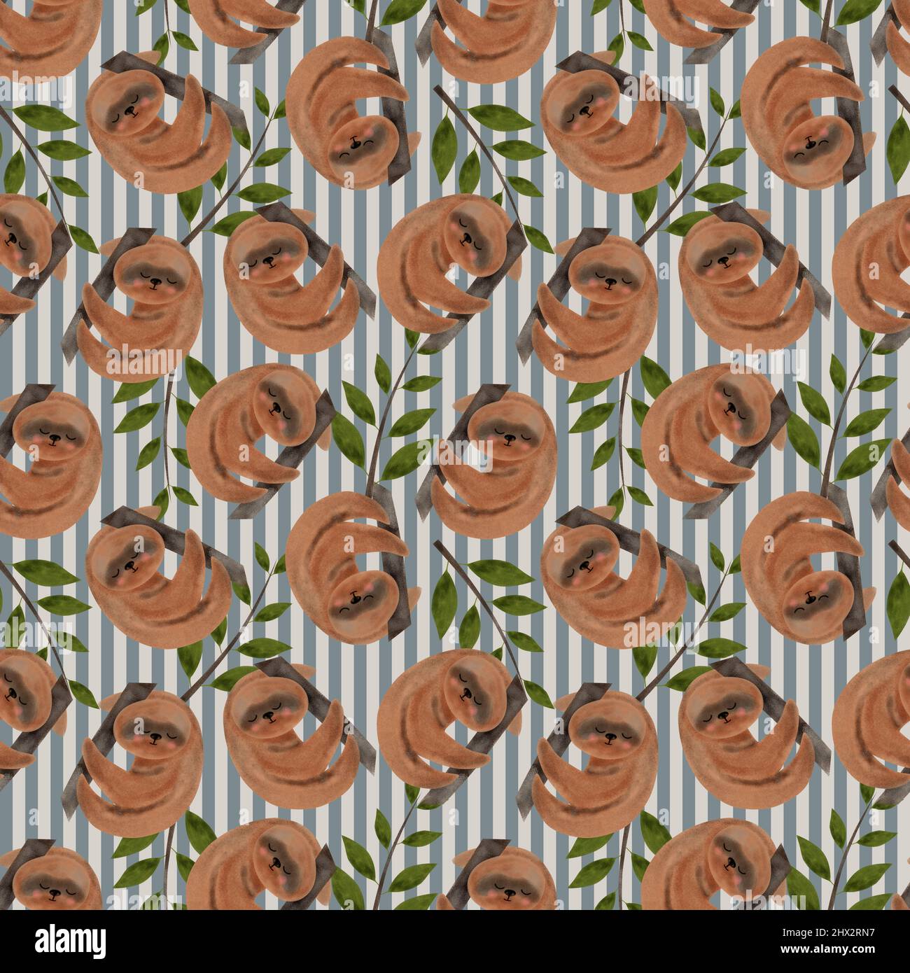 Repeat sloth pattern, Seamless tropical pattern, Cartoon animal ...