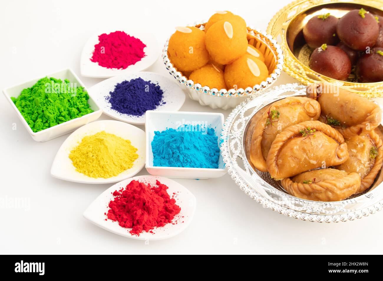 Holi Color Powder With Indian Mithai Gujia Or Gujiya, Gujiya, Pirukiya ...