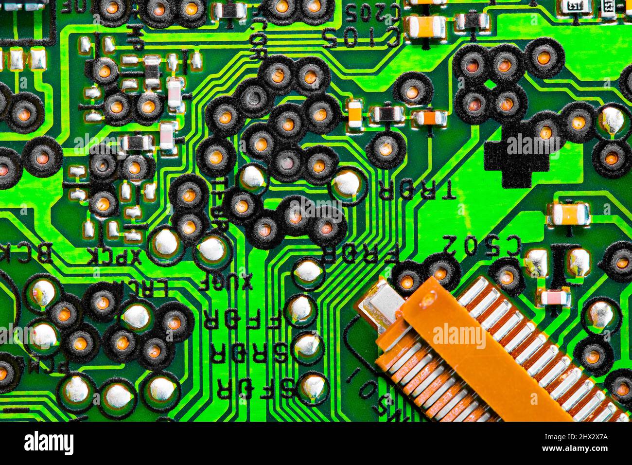 Macro Close up of components and microchips on PC circuit board Stock ...