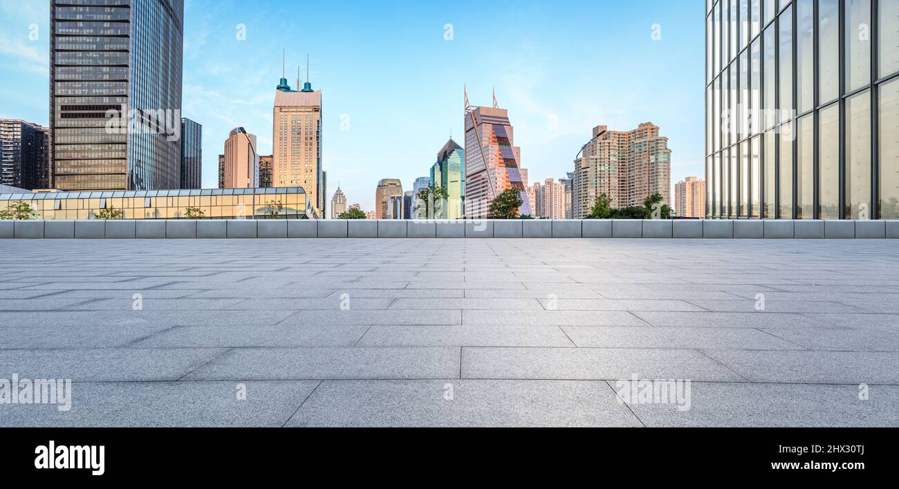 Panoramic skyline and modern commercial buildings with empty floors at ...