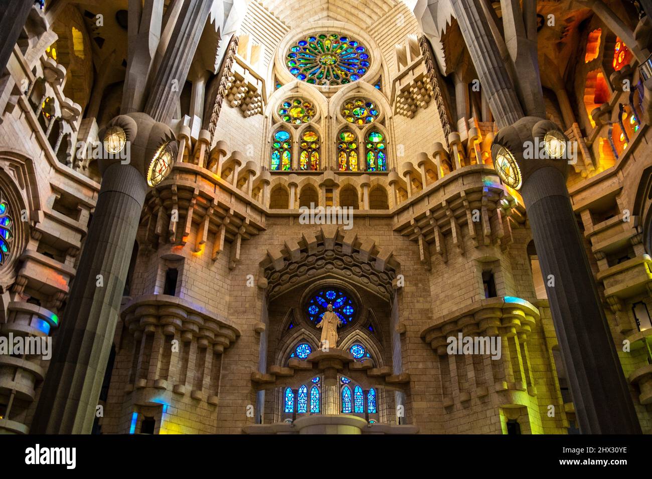 The famous stained-glass windows inside the Sagrada Familia by Antoni ...