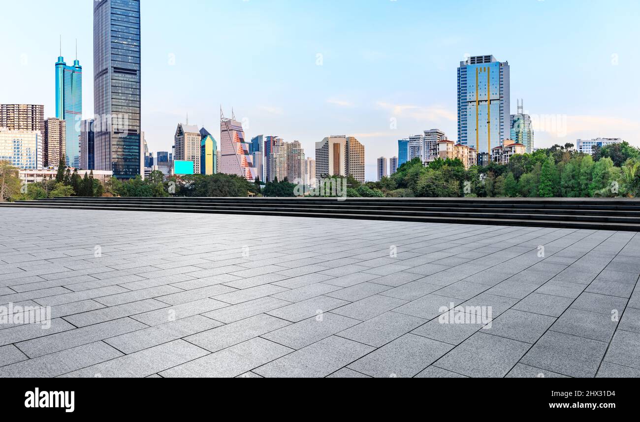 Panoramic skyline and modern commercial buildings with empty floors at ...