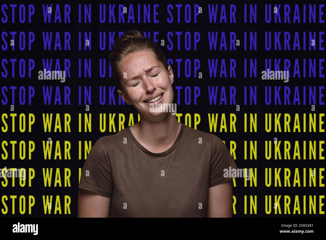 Ukrainian woman painfully crying because of war in Ukraine isolated ...