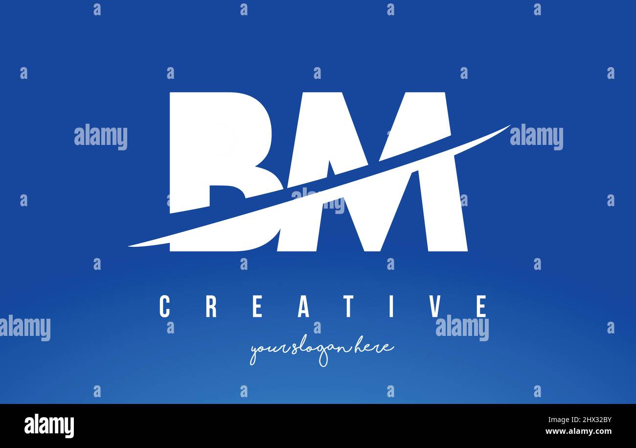 BM B M Letter Modern Logo Design with Swoosh Cutting the Middle White ...