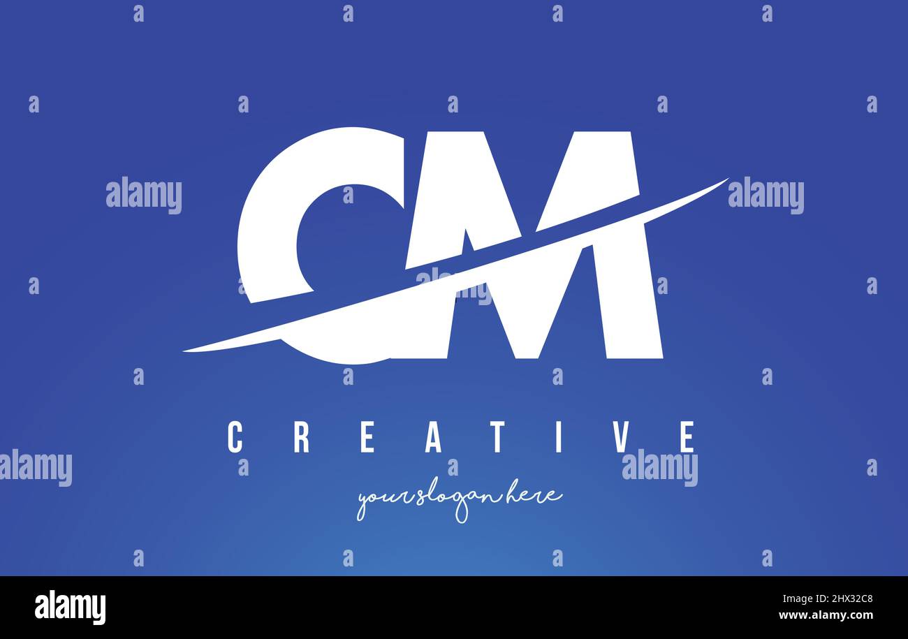 CM C M Letter Modern Logo Design with Swoosh Cutting the Middle White ...