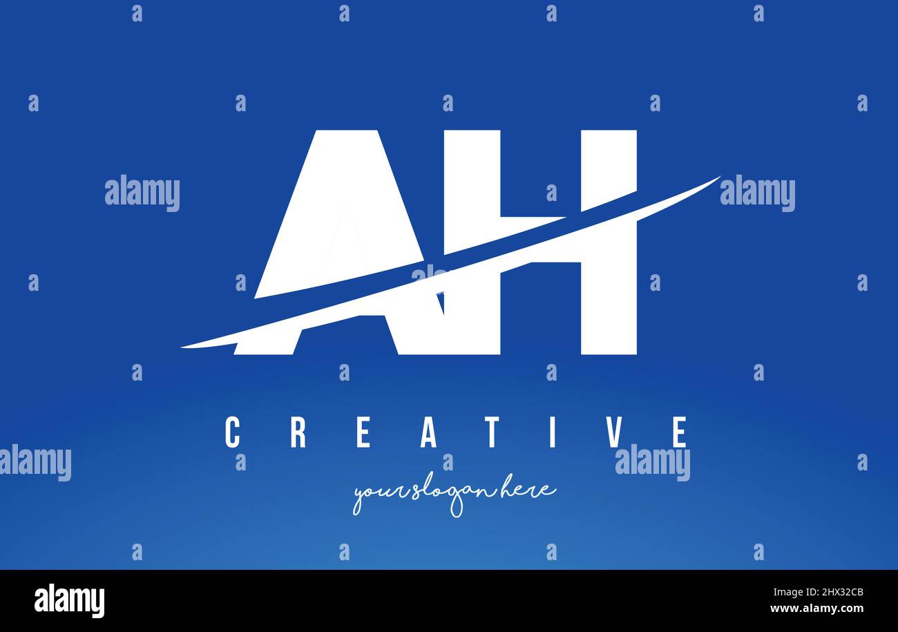AH A H Letter Modern Logo Design with Swoosh Cutting the Middle White ...