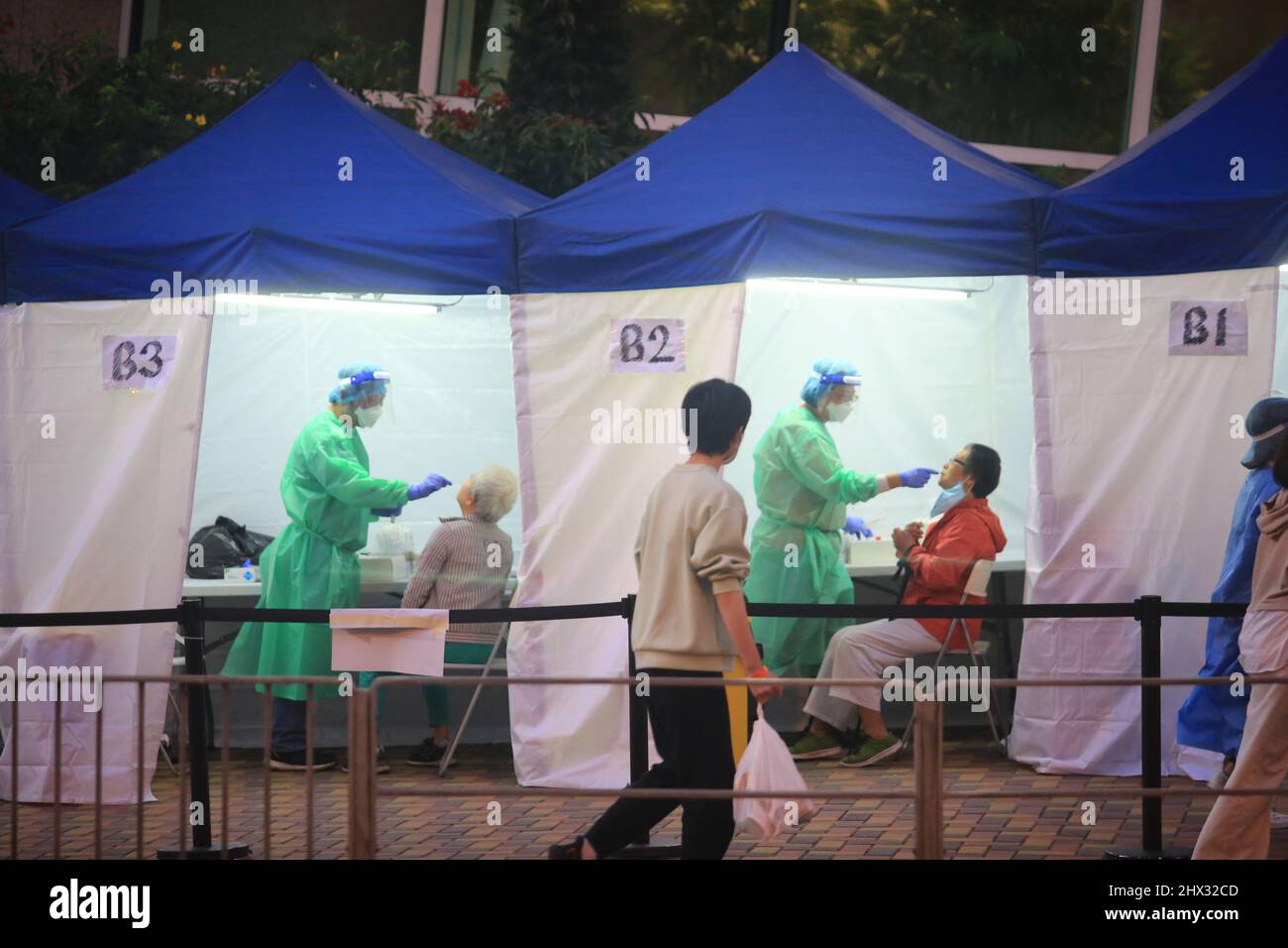 Hong Kong- March 1 2022: under the 5th outbreak of Omicron, residents ...