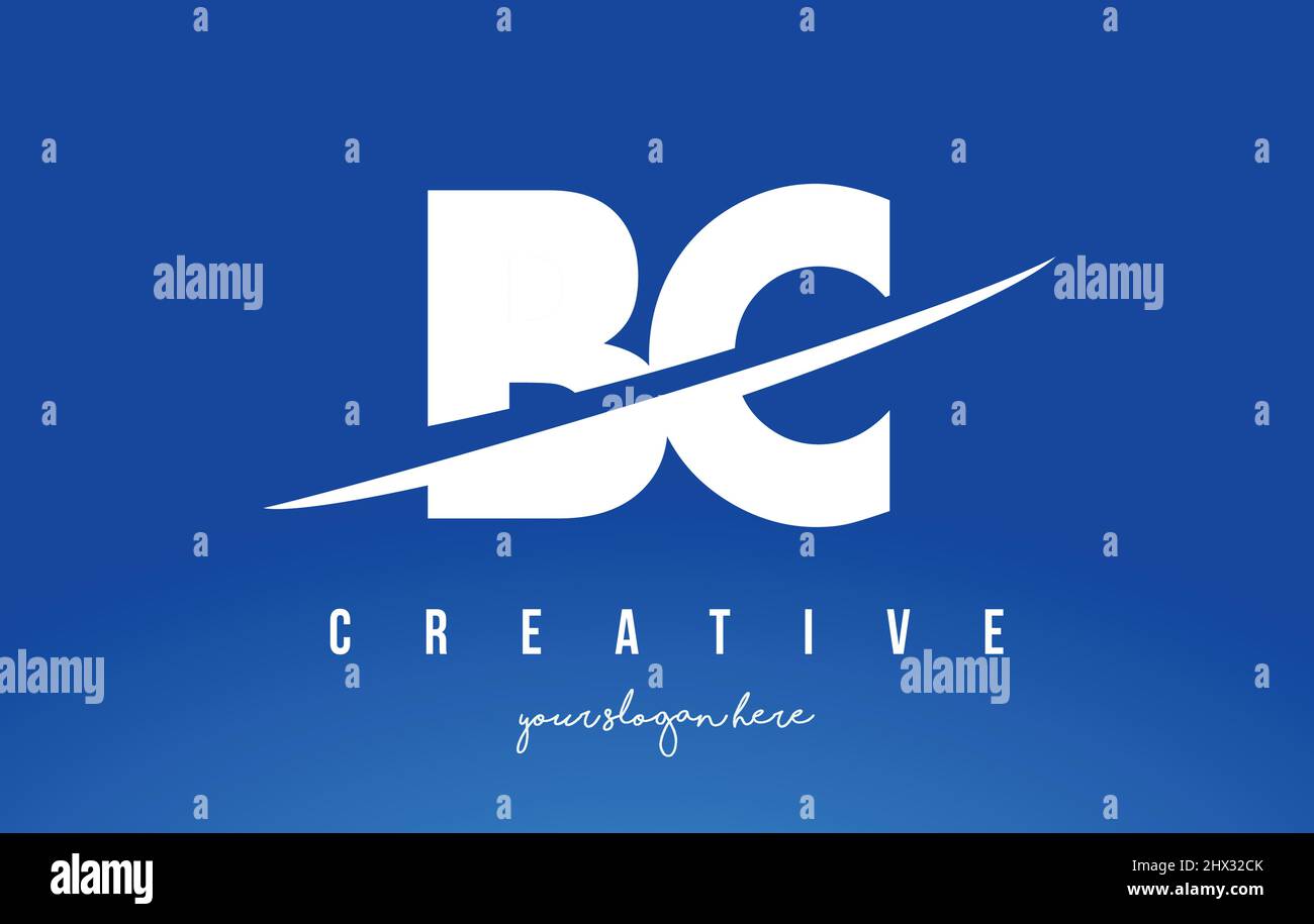 BC B C Letter Modern Logo Design with Swoosh Cutting the Middle White ...