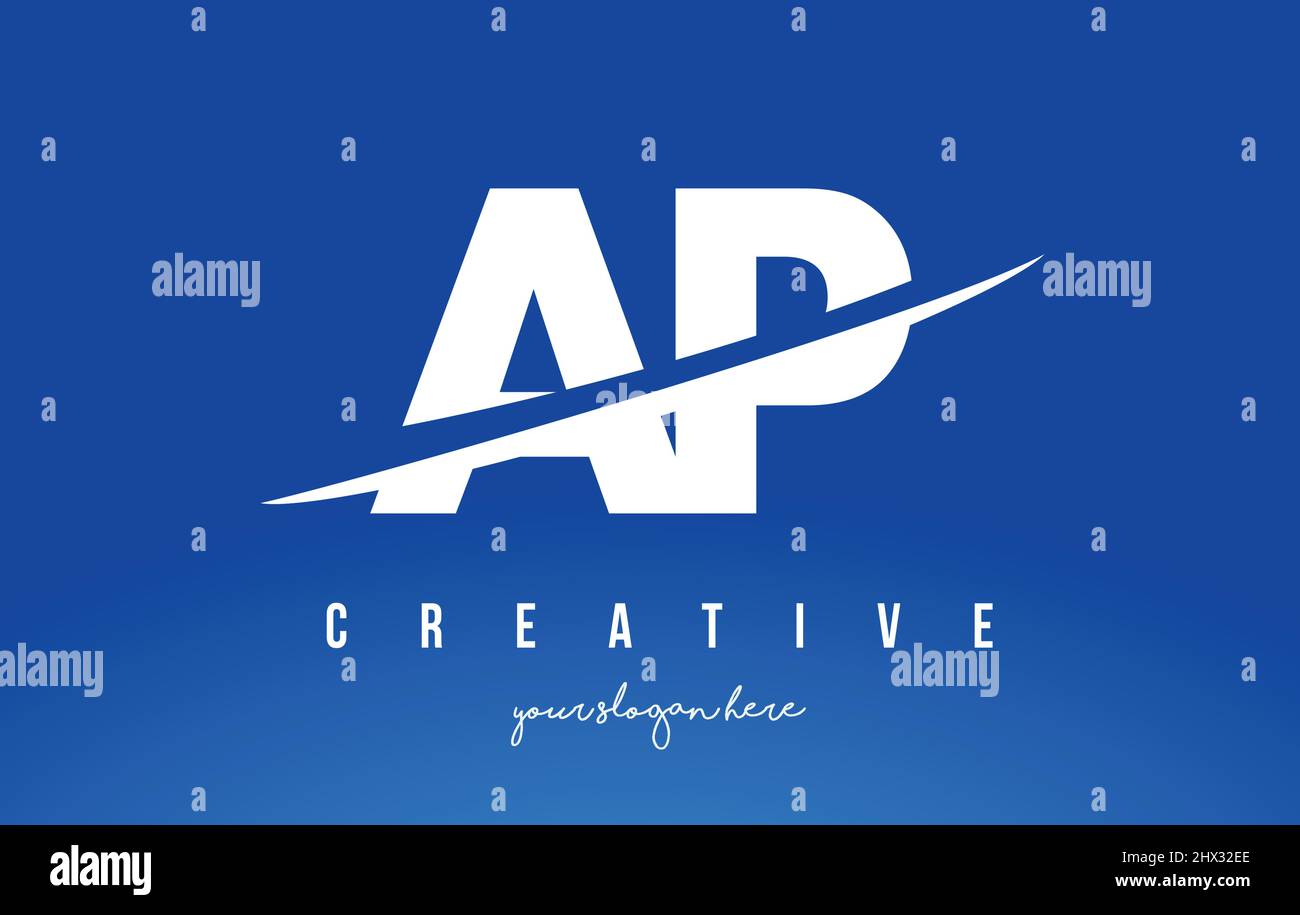 AP A P Letter Modern Logo Design with Swoosh Cutting the Middle White ...