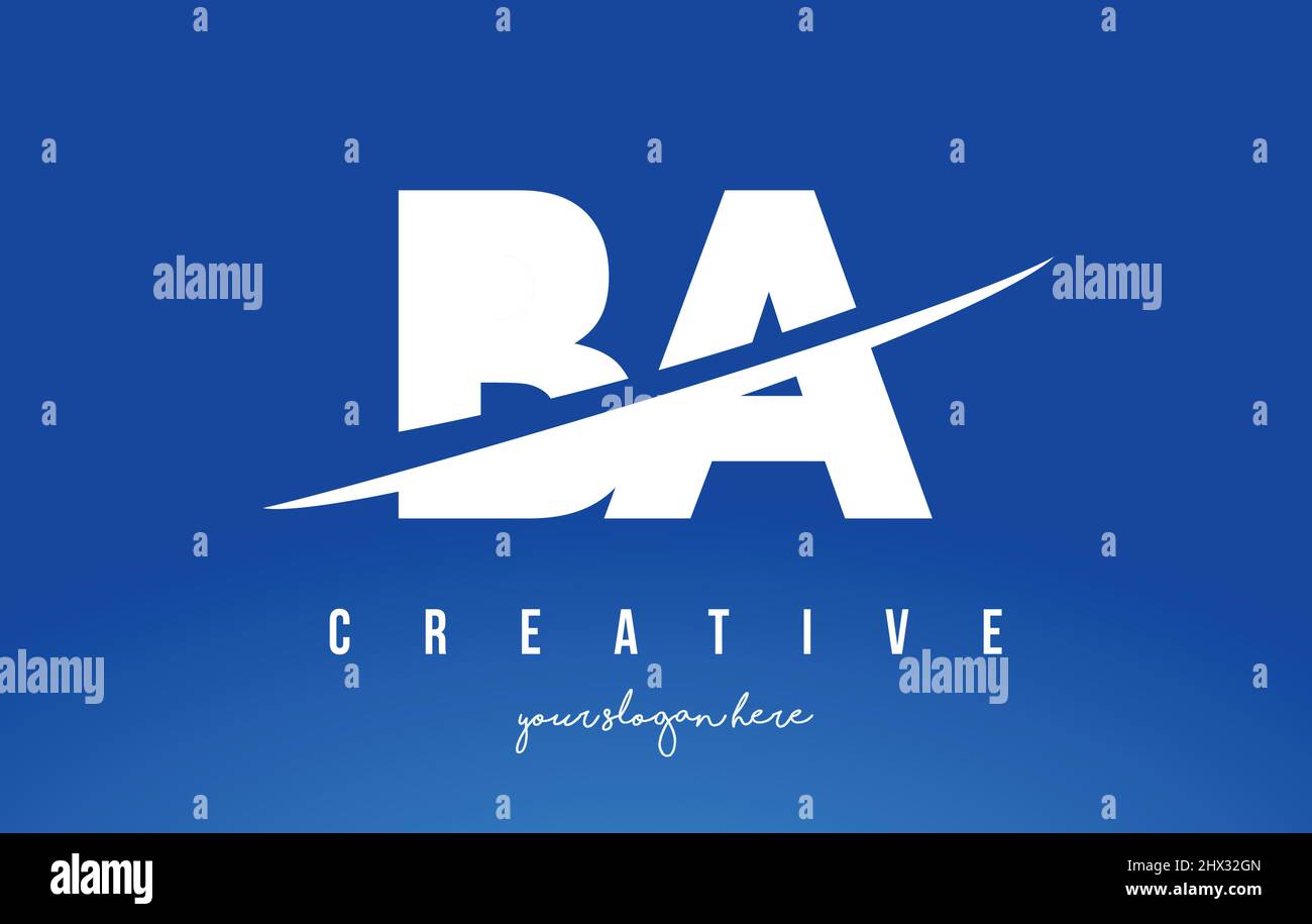BA B A Letter Modern Logo Design with Swoosh Cutting the Middle White ...