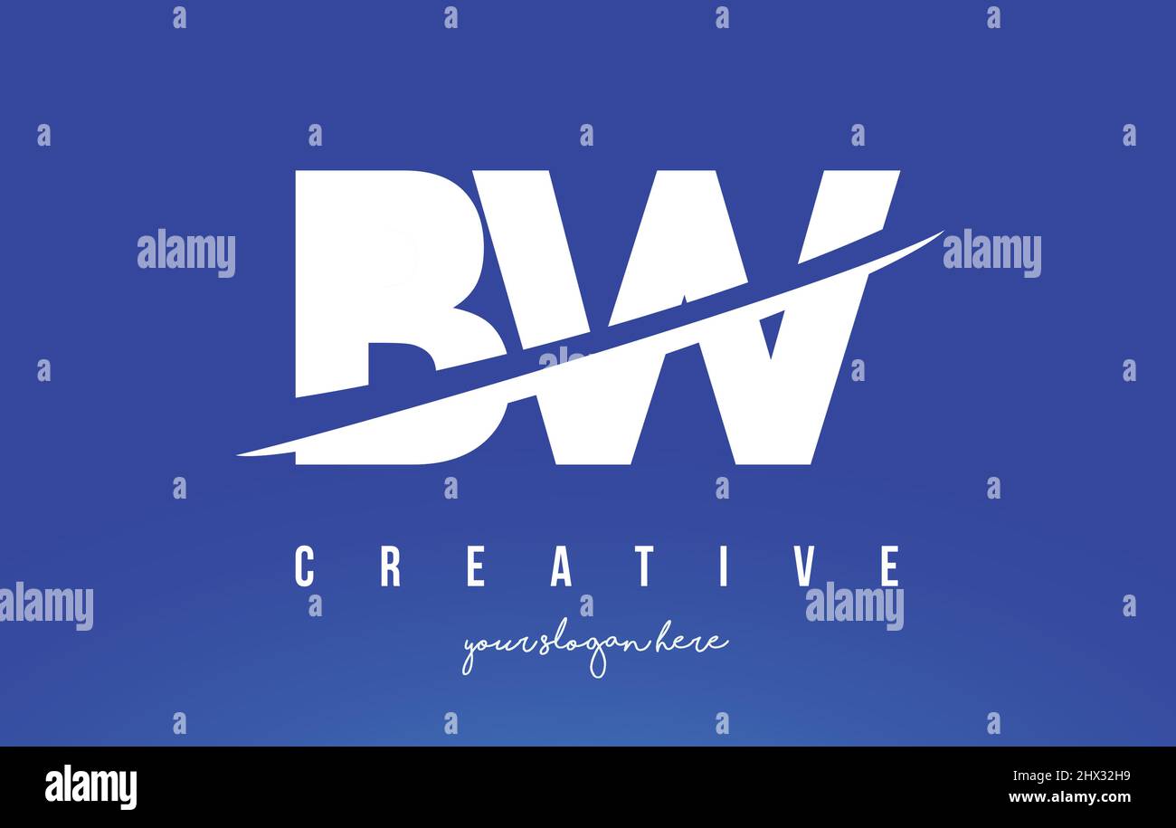 BW B W Letter Modern Logo Design with Swoosh Cutting the Middle White ...