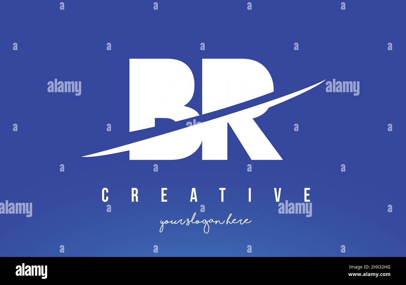 BR B R Letter Modern Logo Design with Swoosh Cutting the Middle White ...
