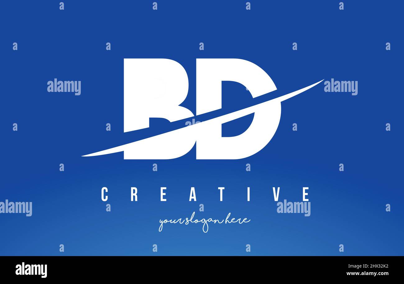 BD B D Letter Modern Logo Design with Swoosh Cutting the Middle White ...
