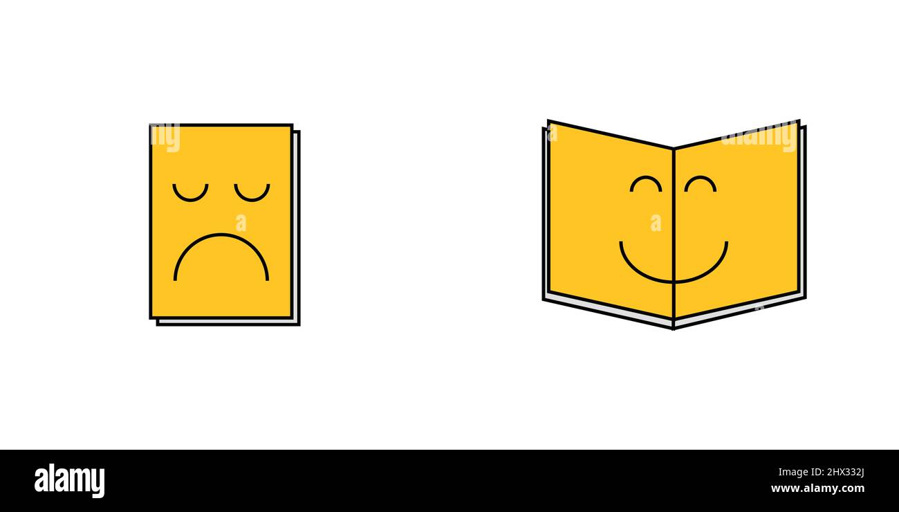 Sad and happy book character illustration design Stock Vector Image ...
