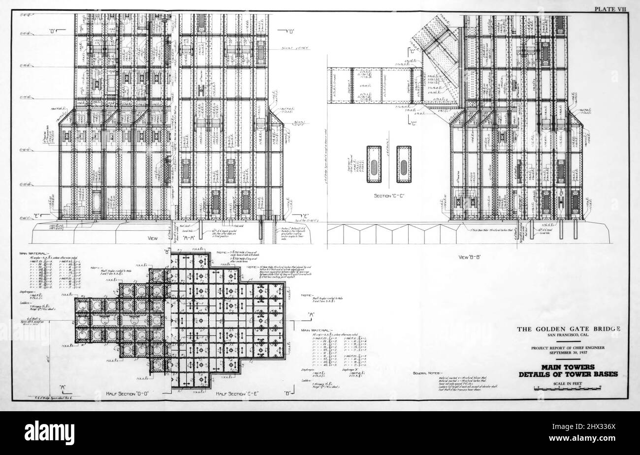 Main Towers. Details of Tower Bases from The Golden Gate Bridge; report ...