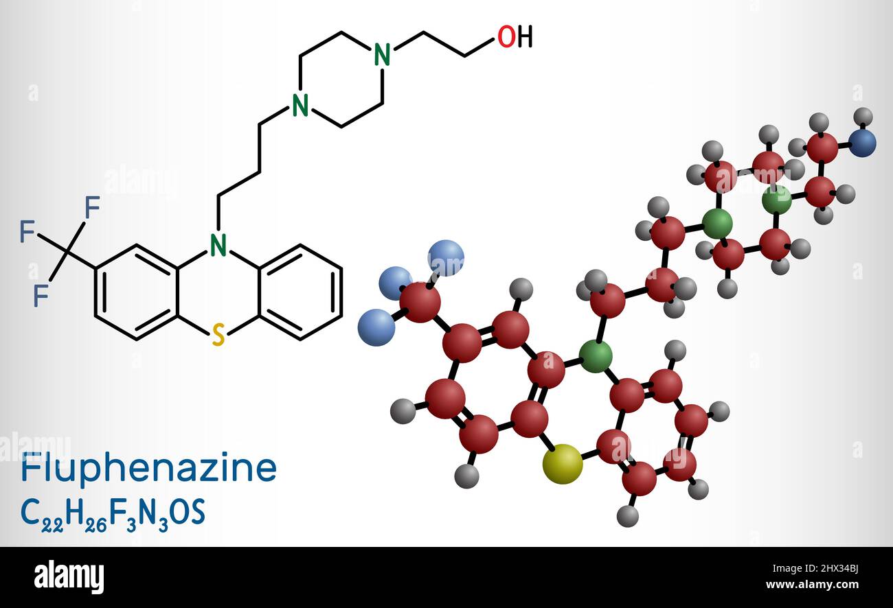 Fluphenazine molecule. It is is a phenothiazine, neuroleptic ...