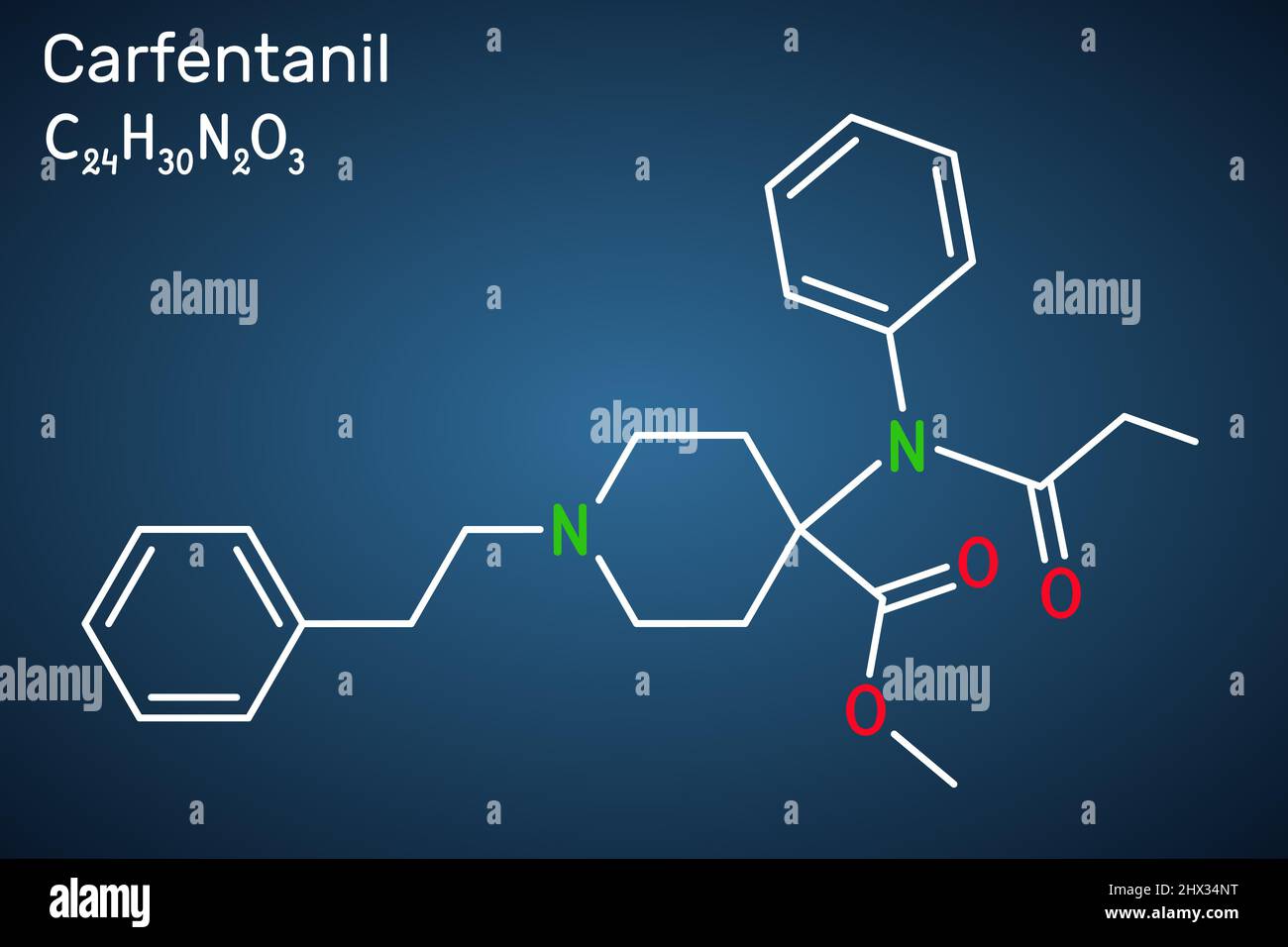 Carfentanil, carfentanyl molecule. It is derivative of fentanyl, one of ...