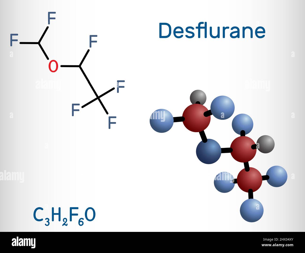 Desflurane molecule. It is organofluorine compound, inhalation ...
