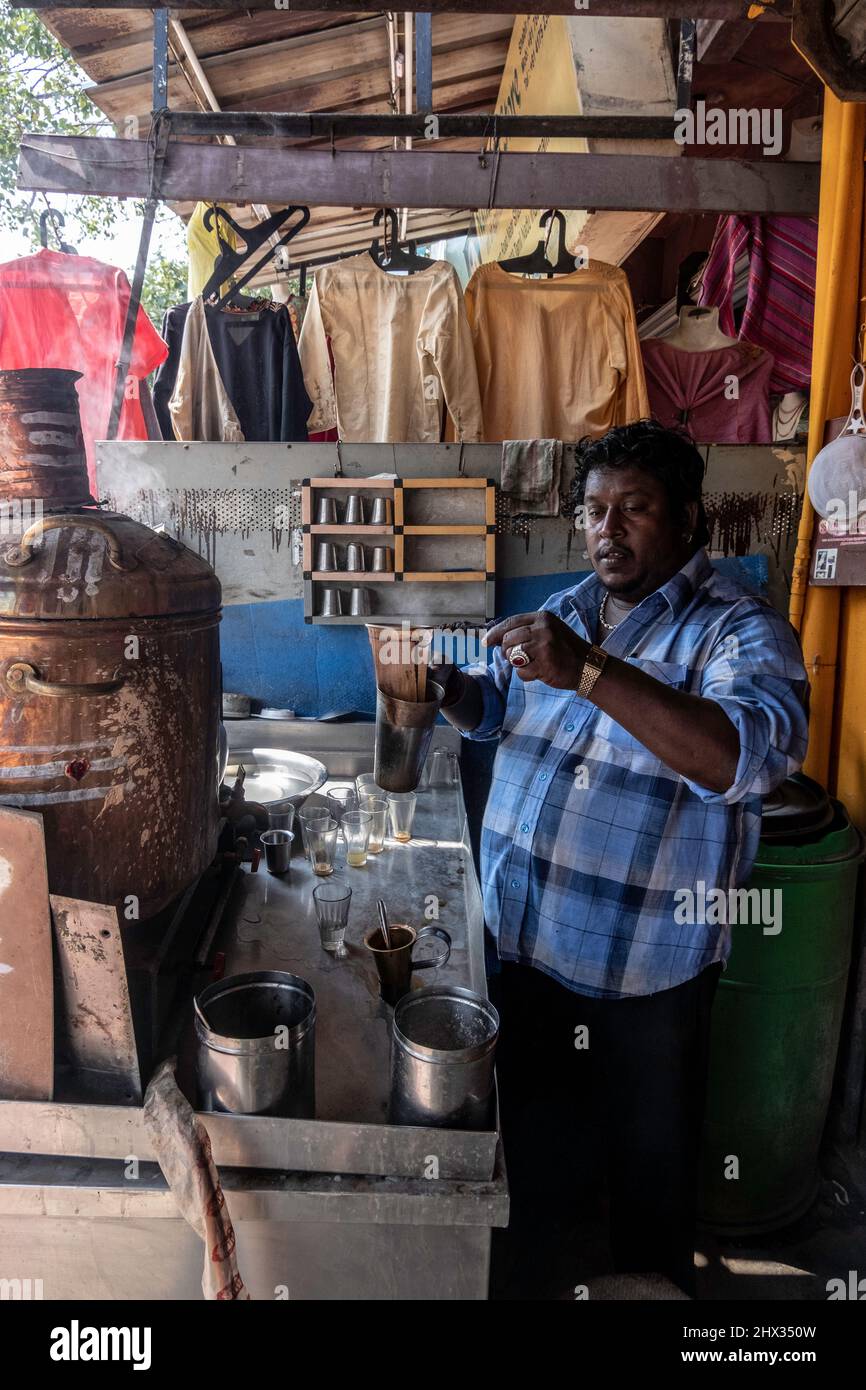 street vendor making chai Photographed in Tiruvannamalai, of Tamil Nadu ...