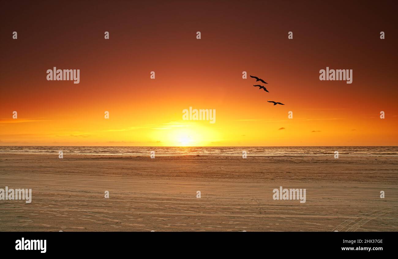 Sunset at the beach - the westcoast of Jutland, Denmark. Sunset - the ...