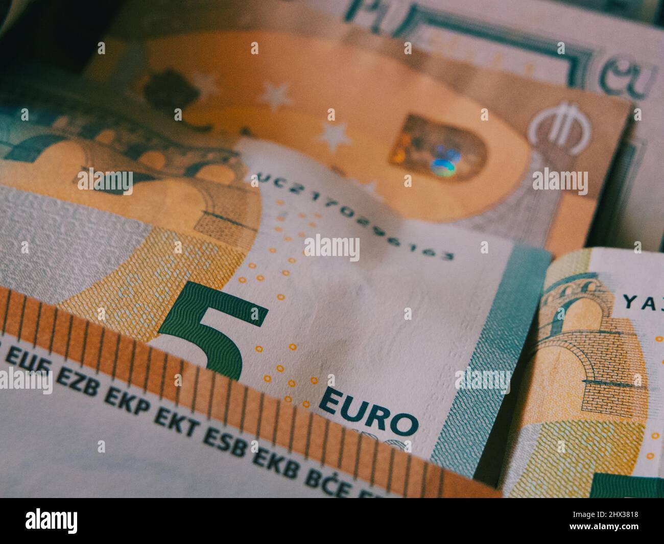 Cash banknotes dollars and euros are mixed up, a close-up shot Stock ...