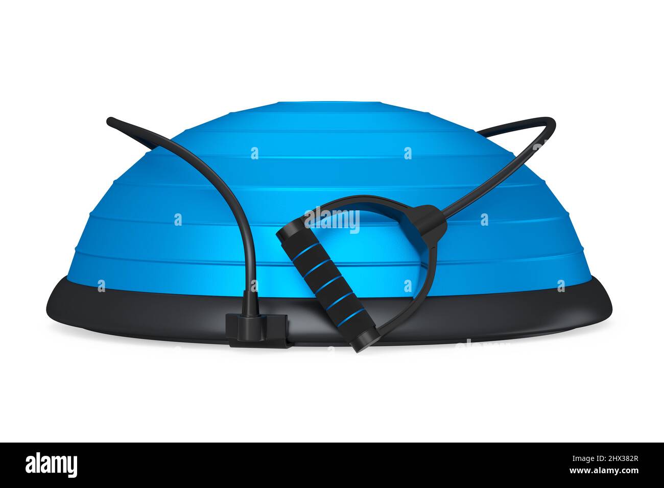 Blue fitness ball with hand expander isolated white background. 3d ...