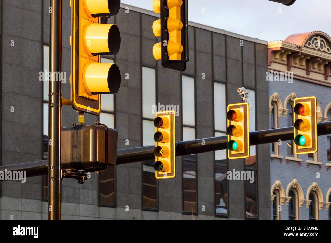 Stop Lights in downtown Battle Creek, Michigan, USA [No property ...