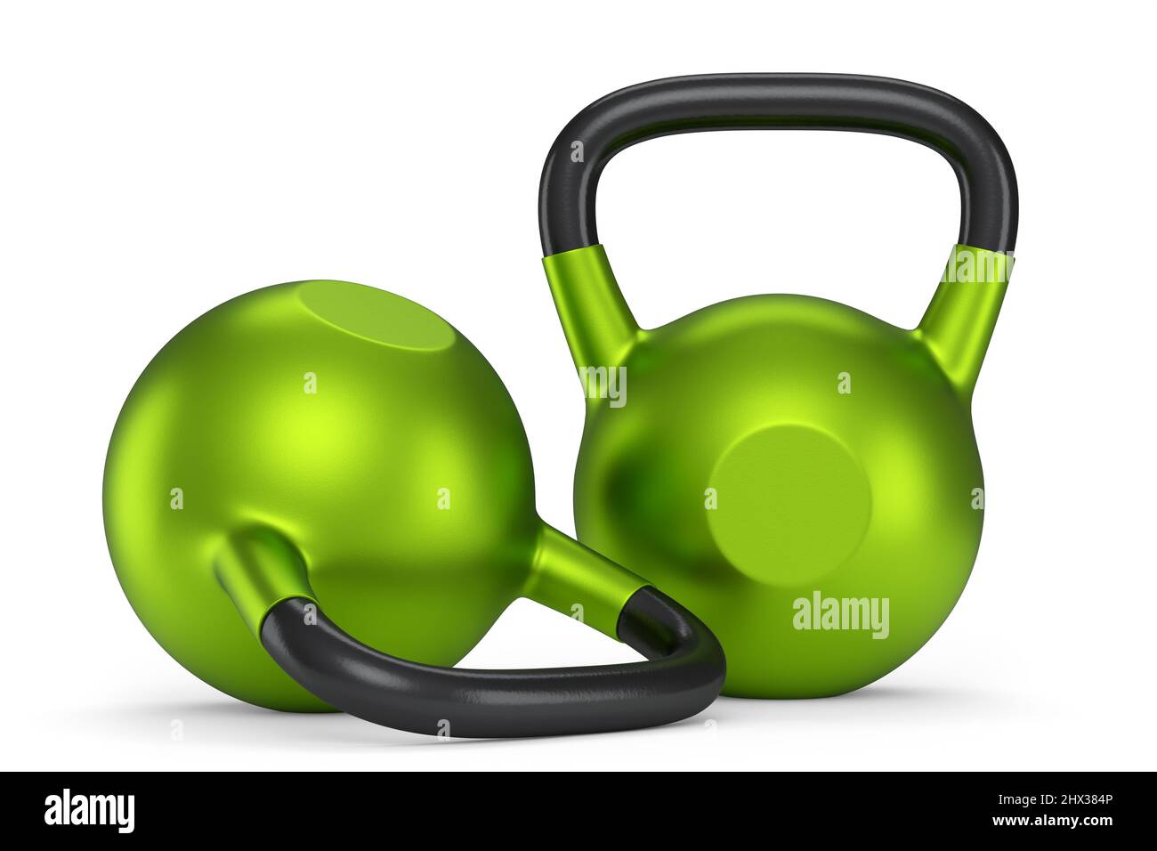 Set of gym green kettlebell for workout isolated on white background ...