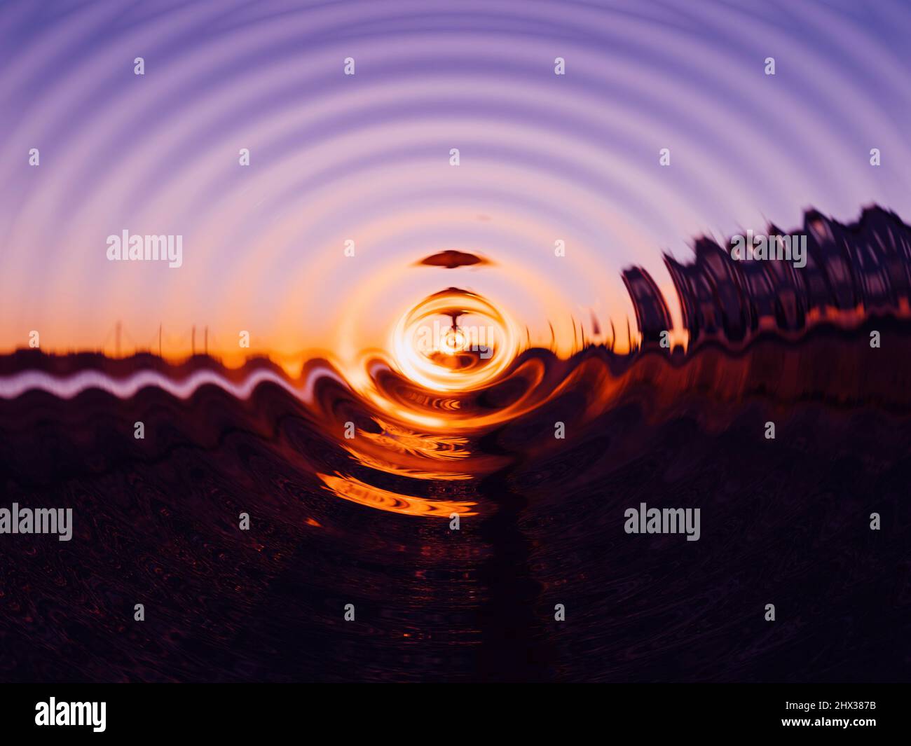 Sunset water over landscape in metaverse conceptual reality imagination ...