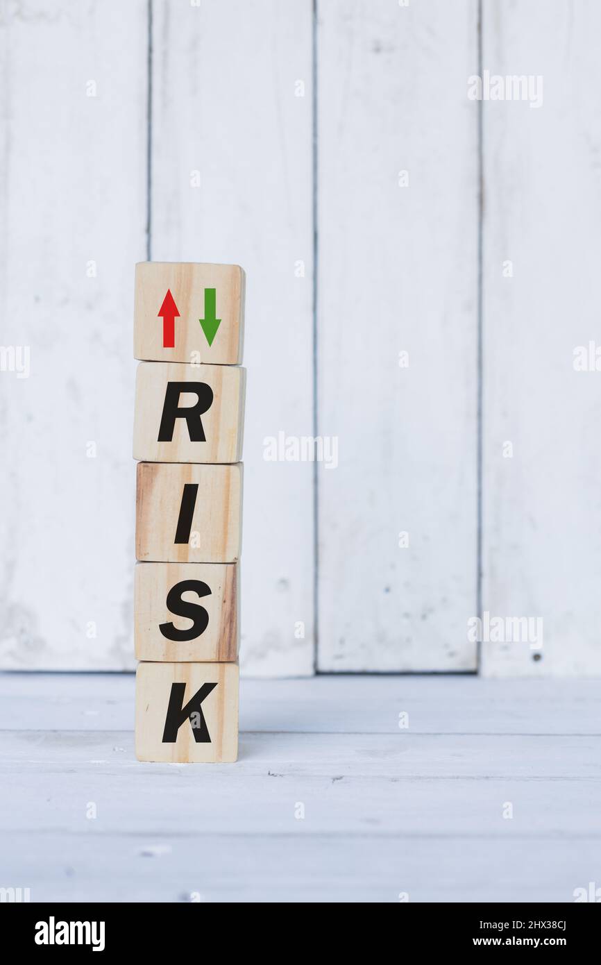 risk word or concept on wooden blocks, white wood background Stock ...