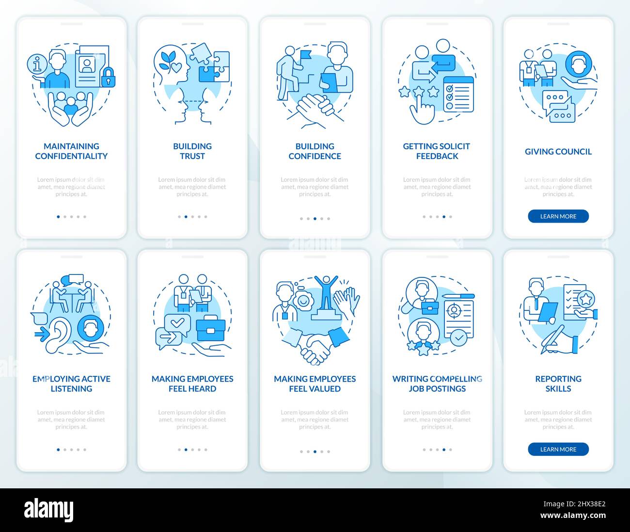 HR skills blue onboarding mobile app screen set Stock Vector Image ...