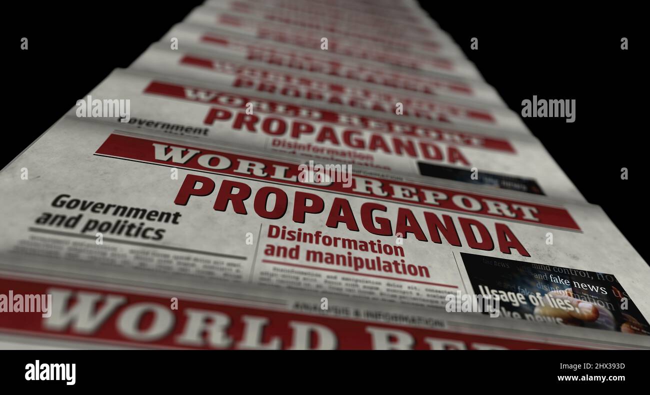 Propaganda, fake news, manipulation and disinformation. Newspaper print ...