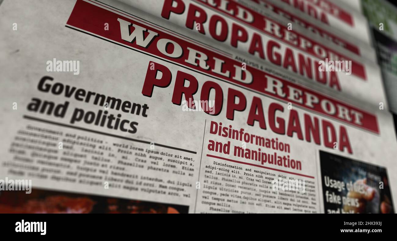Propaganda, fake news, manipulation and disinformation. Newspaper print ...