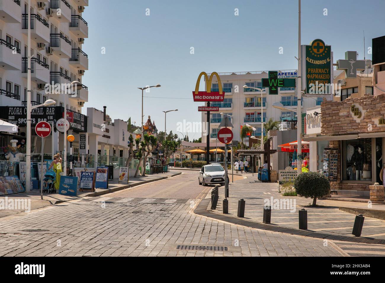 Protaras, Cyprus - May 25, 2021: Protara street leading to McDonald's ...