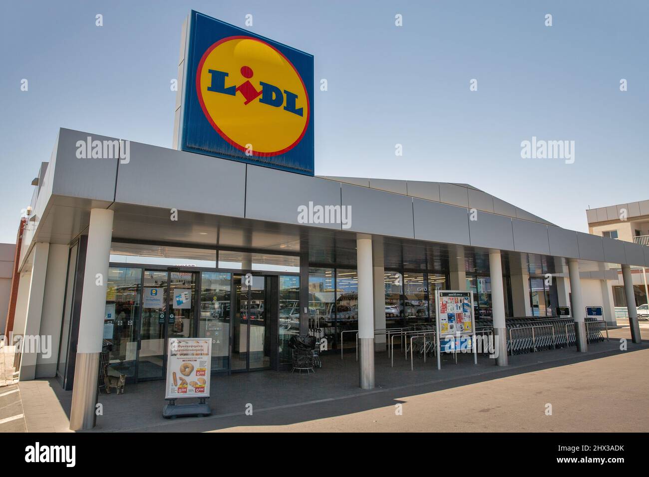 Protaras, Cyprus - May 25, 2021: Lidl supermarket with parking lot ...