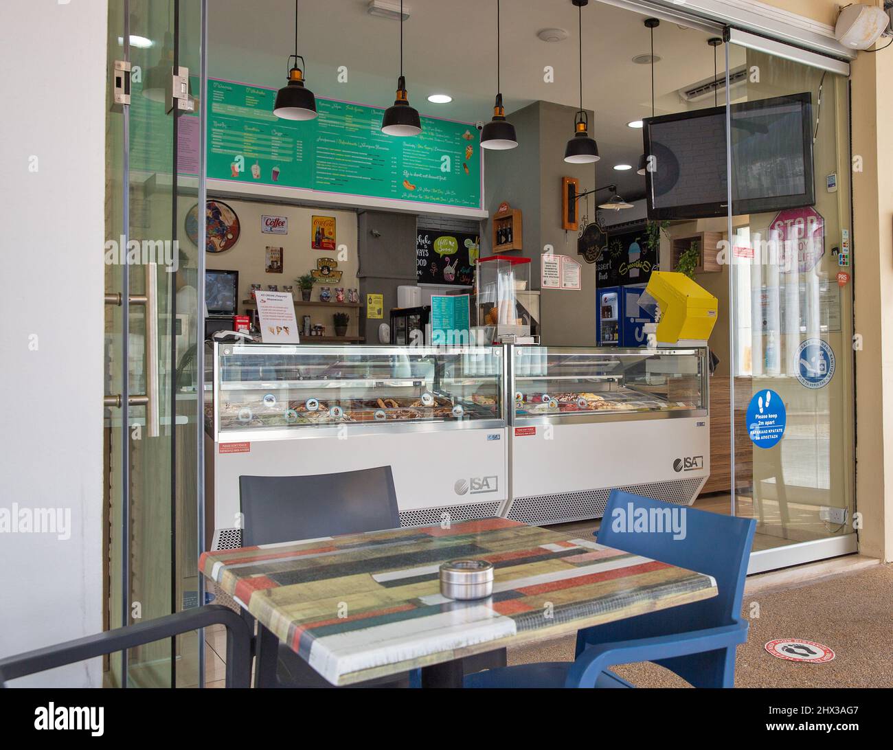 Ayia Napa, Cyprus - May 27, 2021: Traditional ice cream cafe interior ...